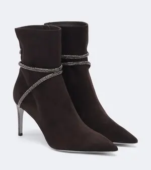 Rene Caovilla Embellished Suede Ankle Boots