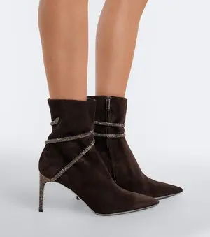 Rene Caovilla Embellished Suede Ankle Boots