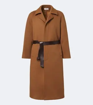 Saint Laurent Belted Wool Coat In Alezan - Brown