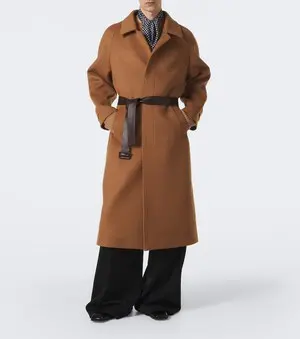 Saint Laurent Belted Wool Coat In Alezan