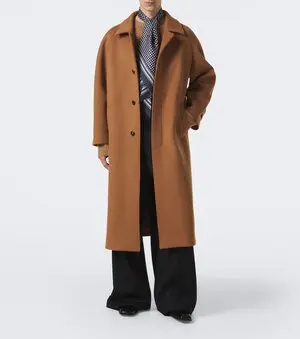 Saint Laurent Belted Wool Coat In Alezan