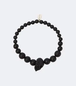 Alexander McQueen Beaded Skull Bracelet - Black