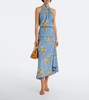 Veronica Beard Kovi Floral Halterneck Silk-blend Top