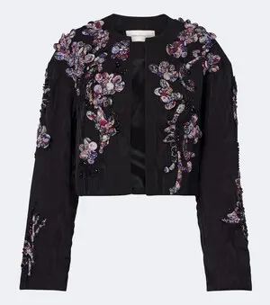 Dries Van Noten Vonda Applique Embellished Cropped Jacket - Black