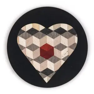 E. INDER DESIGNS Black / Red Four Placemats Set In Heart Design. Striking Black Red And Grey. High Gloss Luxe Look. Ten Inch Please Measure Plate Before Purchase - Black/red