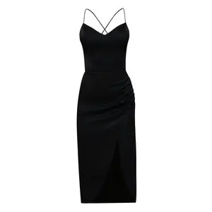 NOMI FAME Selena Satin Midi Dress - Black