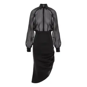 AVENUE N°29 Silk And Viscose Blend Shirt Dress With Sheer Sleeves And Side Gathering