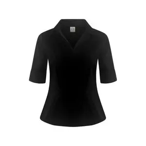 WHY MARY Kate" Short Sleeve Cotton Shirt Blouse - Black