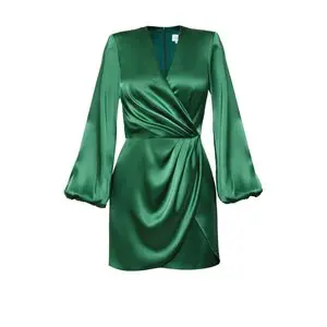 NOMI FAME Paris Satin Long Sleeve Draped Mini Dress