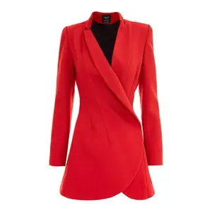 AVENUE N°29 Asymmetric Double Breasted Wool Blazer - Red