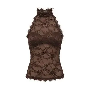 OW Selah Lace Halter Top - Brown