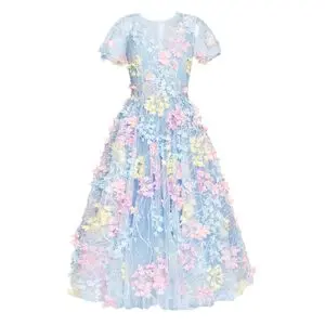MATSOUR'I Matsou'ri Floral Appliqué Tea-length Dress