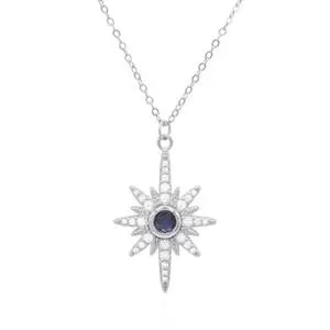 LUNA CHARLES Heidi North Star Pendant Necklace With September Birthstone - Silver