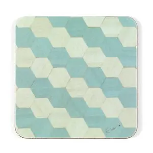 E. INDER DESIGNS Four Square Coasters In A Hexagonal Design. Heat Proof Melamine - Blue