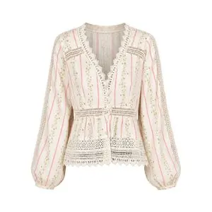 ROSE & NANCY Neutrals Ellen Crochet Trim Cotton Blouse - Red