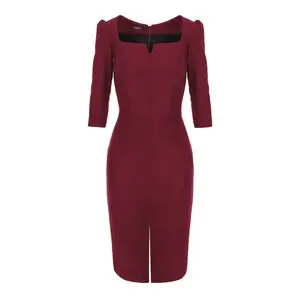 AVENUE N°29 Burgundy Midi Dress With Front Slit
