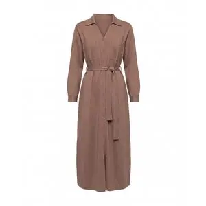 TANTRA SPAIN SL Long Knit Shirt Dress With Chest Pockets And Belt - Brown