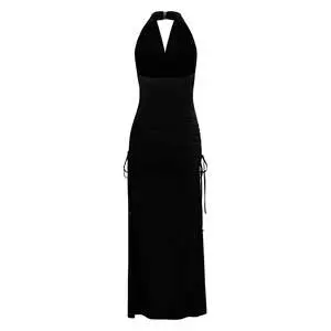 WHY MARY Venus Cowl Neck Halter Bamboo Jersey Maxi Dress - Black