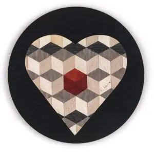 E. INDER DESIGNS Black / White / Red Six Placemats Set. Heart Design High Gloss Melamine For Heat Resistance. Black Red Ten Inch Or Twenty Five Centimetres Diameter Please Measure Plate Before Purchase - Black/white/red
