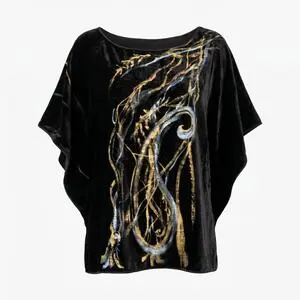 SANIYA KHAN Hand-painted Panne Velvet Kaftan Top