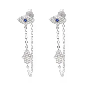 LUNA CHARLES Iris Evil Eye Chain Drop Earrings Sterling - Silver