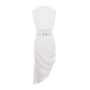 AVENUE N°29 Cowl Neck Asymmetrical Viscose Midi Dress - White