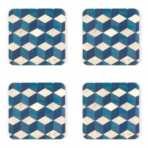 E. INDER DESIGNS Neutrals Four Coasters In Deep S. Mid Century Modern Padstow Range. Heat Proof Melamine - Blue
