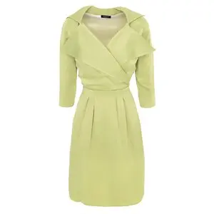 AVENUE N°29 Lime Viscose Midi Wrap Dress
