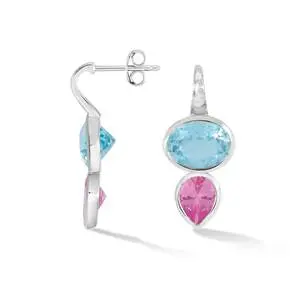 DOWER & HALL Blue & Pink Topaz Earrings - Silver