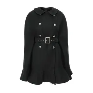 AVENUE N°29 Double Breasted Cape With Belt - Black
