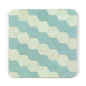 E. INDER DESIGNS Six Coasters Set In Scandinavian Hexagonal Design In Light . Heat Resistant Melamine - Blue