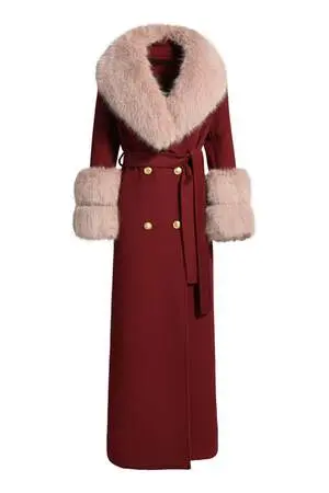 HORTONS ENGLAND Mayfair Cashmere Coat Burgundy Pink Fur - Red