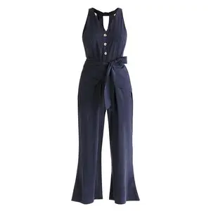 PAISIE Navy Waist Tie Jumpsuit - Blue