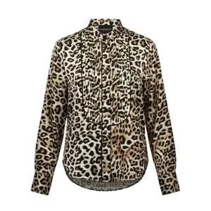 LINDSAY NICHOLAS NEW YORK Leopard Print Tuxedo Blouse