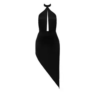 NOMI FAME Pamela Halterneck Asymmetrical Skirt Dress - Black