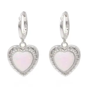 LUNA CHARLES Adore Opal Heart Huggies - Silver
