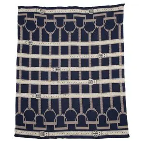 In2green Cotton Sustainable Knit Throw Blanket Equestrian Stirrup - Blue