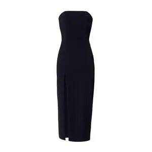 NOMI FAME Mora Strapless Corset Midi Dress With Front Slit - Black