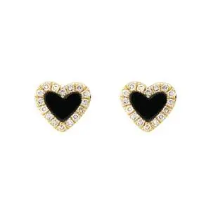 KAMARIA Mini Diamond & Onyx Heart Stud Earrings - Black