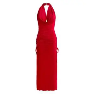 WHY MARY Venus Cowl Neck Halter Maxi Dress - Red