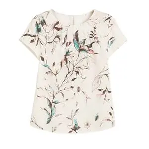 CONQUISTA Short Sleeve Satin Top With Pleat Detail
