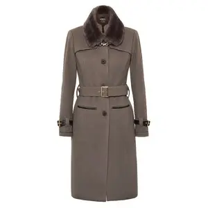 SERRAN LONDON Single-breasted Detachable Fur Collar Wool Coat