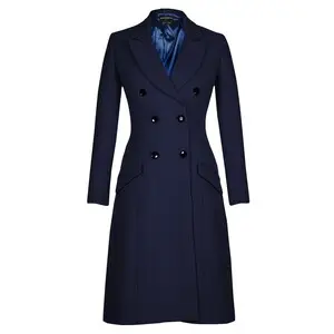 SERRAN LONDON Classic Double-breasted Navy Coat - Blue