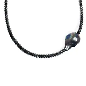 Rachel Nathan Mini Beaded Hematite & Peacock Pearl Necklace - Blue/purple