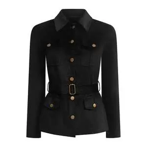 WHY MARY Military Style Velvet Corduroy Jacket - Black