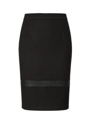 CONQUISTA Classic Straight Skirt With Faux Leather Hem Detail