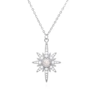 LUNA CHARLES Heidi North Star Birthstone Pendant Necklace - Silver