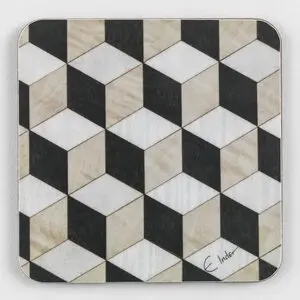 E. INDER DESIGNS Neutrals Coaster Set Of Four. Sophisticated Art Deco Style. Heat Proof Melamine - Black