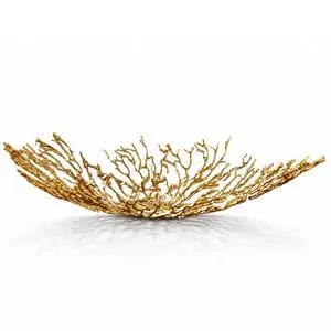 MARLETH Extra Large En Brass Branch Decorative Bowl Sculptural Centrepiece - Gold
