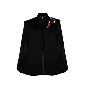 LAINES LONDON Embellished Tailored Cape - Black/red